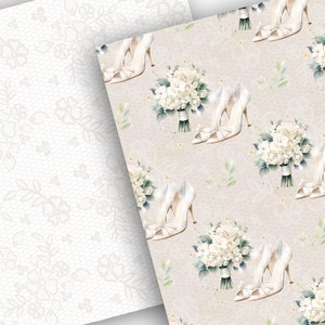 Watercolor Ivory Wedding Digital Paper Pack, Wedding Pattern, Romantic ...