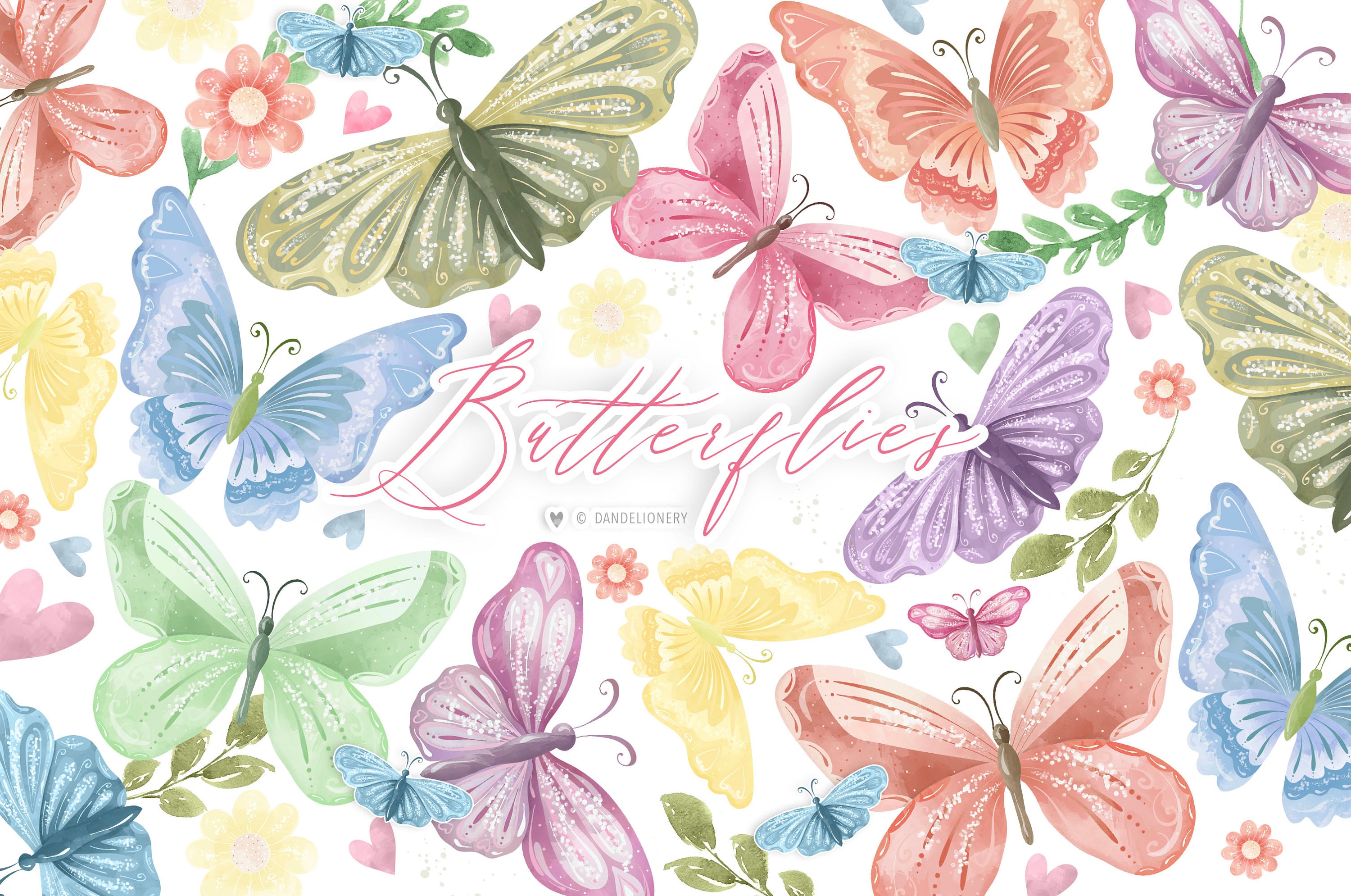 Butterflies Design Spring Clipart Flower Clip Art Hand - Etsy