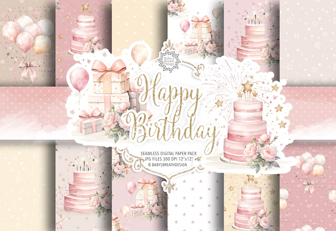 Watercolor Birthday Digital Paper Pack, Party, Kids Birthday, Printable ...