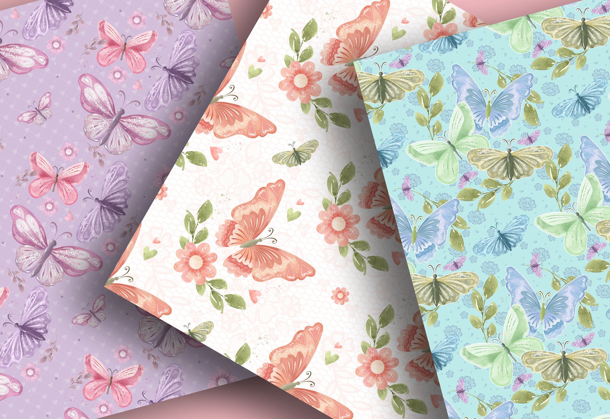 Butterflies Digital Paper Pack Spring Paper Flower Clip Art - Etsy