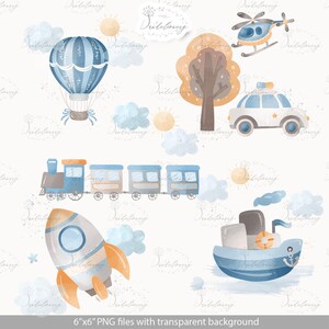Watercolor Transport Clipart, Boy Clipart, Nursery, Baby Boy, Car ...