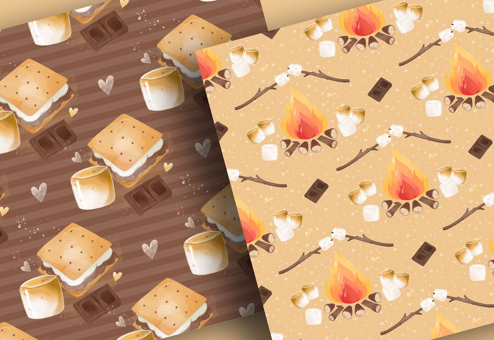 Smores Digital Paper Pack, Smore's Pattern, Camping Food Paper ...