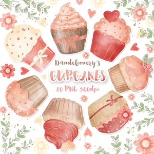 Watercolor Cupcake Clipart, Sweet, Instant Download, Cake, Flower ...