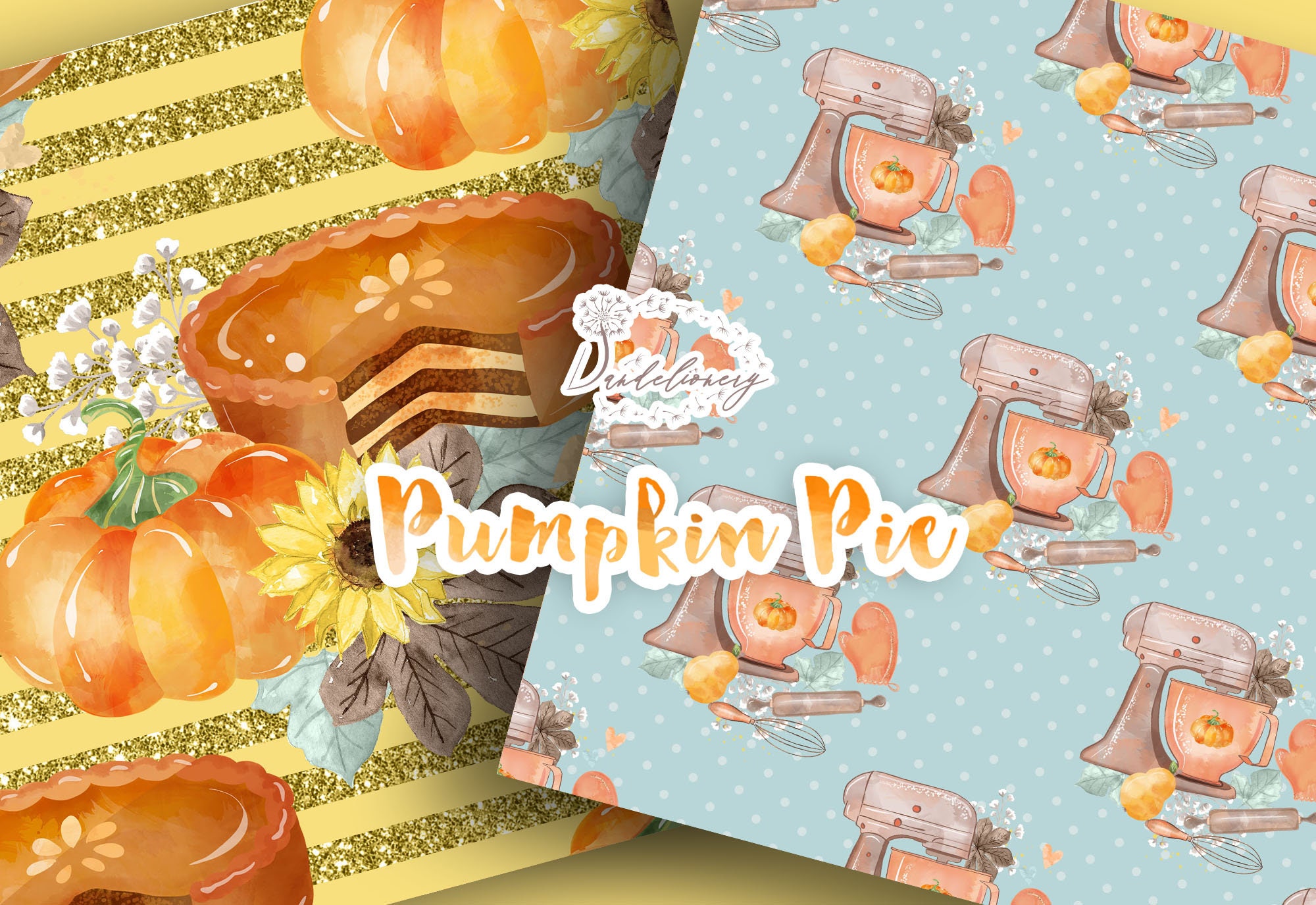 Watercolor Pumpkin Pie Digital Paper Pack Autumn Leaves - Etsy