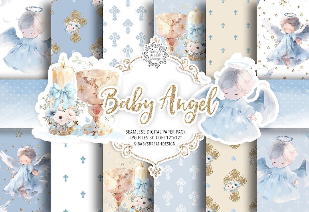 Watercolor Baby Angel Digital Paper Pack, Watercolor Clipart Baby Angel ...