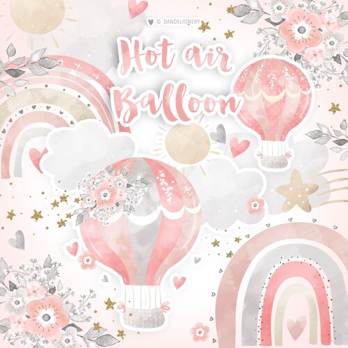 Hot Air Balloon Rainbow Rainbows Clipart Instant Download - Etsy