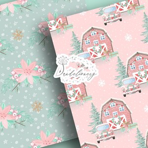 Pink Farm Holiday Digital Papers, Presents Digital, Christmas Pattern ...
