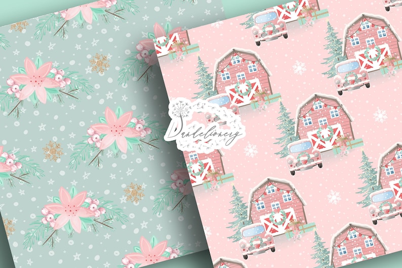 Pink Farm Holiday Digital Papers Presents Digital Christmas - Etsy