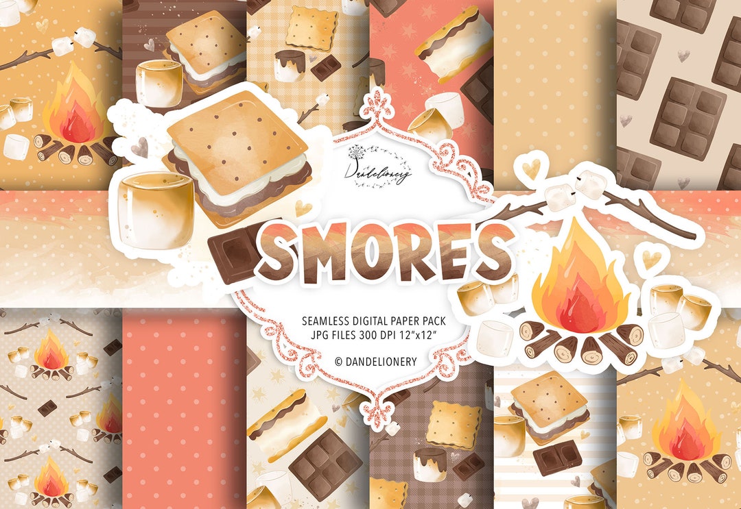 Smores Digital Paper Pack, Smore's Pattern, Camping Food Paper ...
