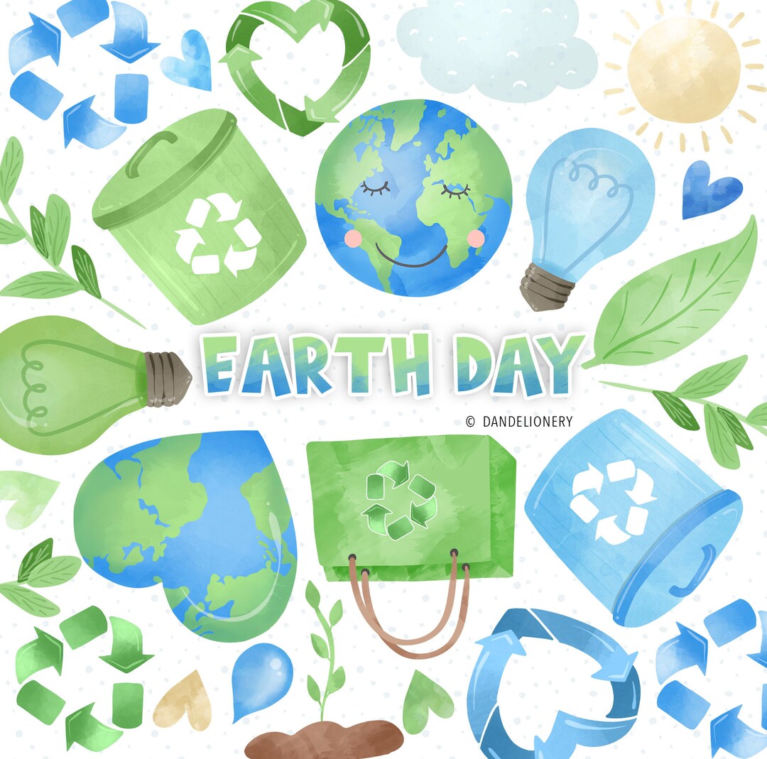 Watercolor Earth Day Design, Watercolor Recycling Clipart, Earth Day ...