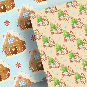 Gingerbread House Digital Paper Pack, Cute, Candy Cane, Christmas ...