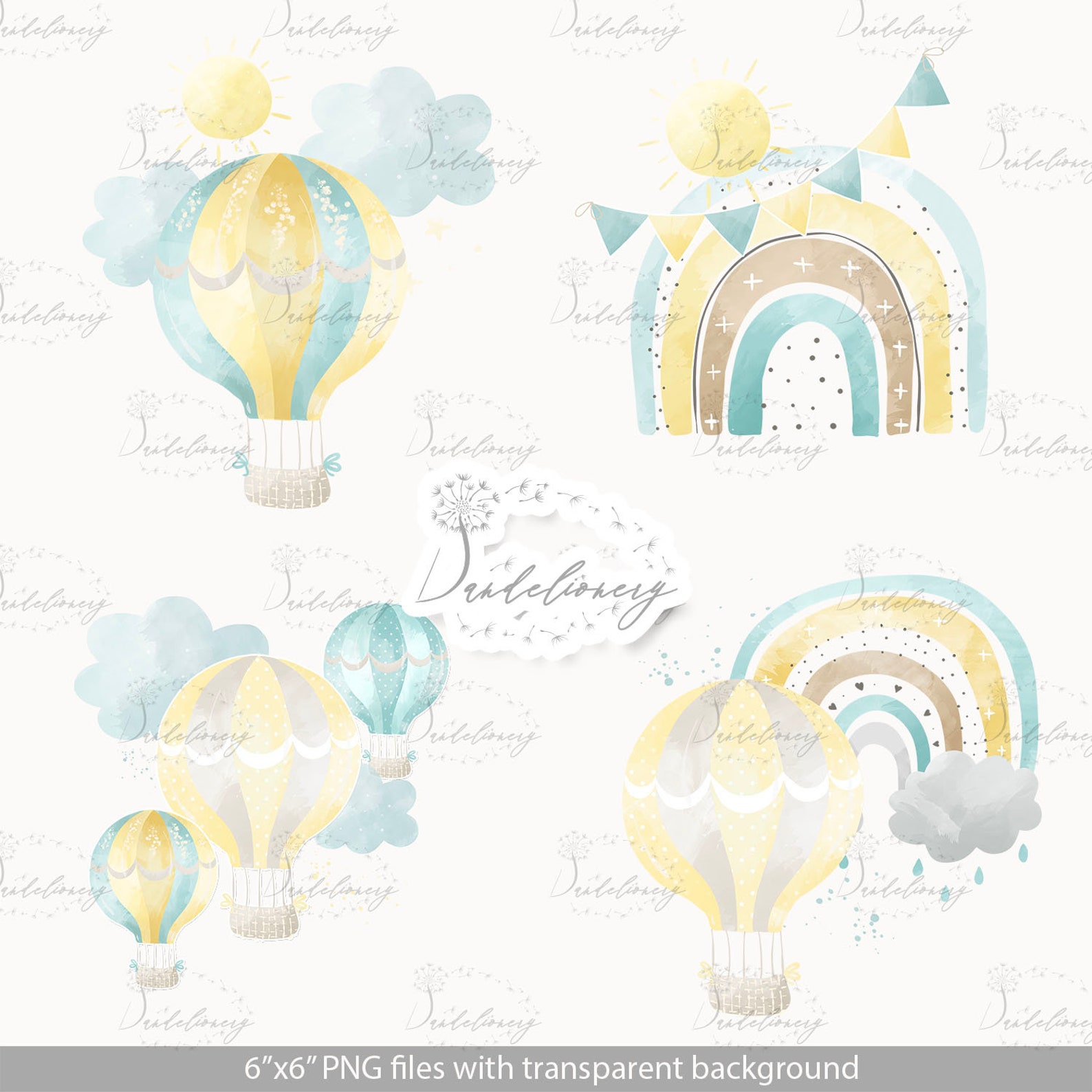 Hot Air Balloon Rainbow Rainbows Clipart Instant Download - Etsy