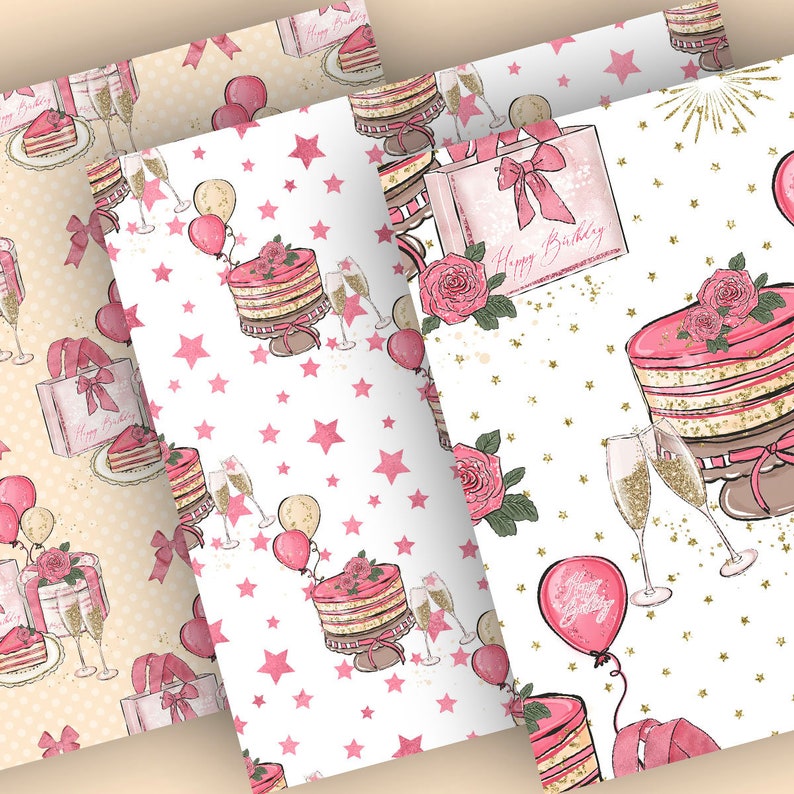 Birthday Girl Digital Paper Pack Party Pattern Happy | Etsy