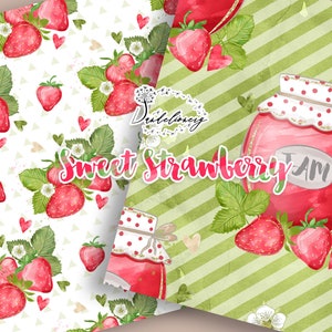 Watercolor Strawberry Digital Paper Pack, Strawberry, Instant Download ...