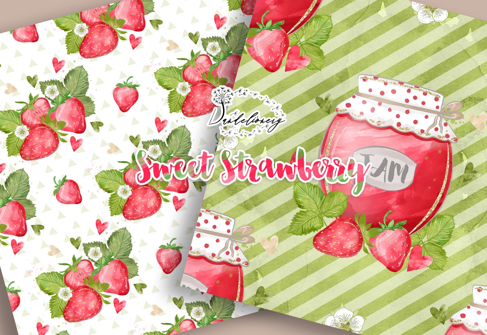Watercolor Strawberry Digital Paper Pack Strawberry Instant | Etsy