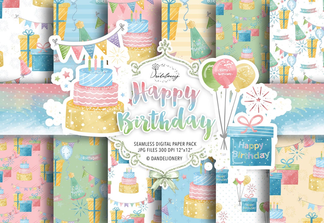 Watercolor Birthday Digital Paper Pack, Party, Kids Birthday, Printable ...