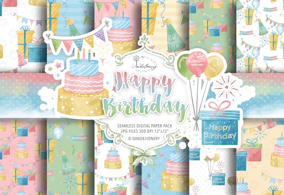 Watercolor Birthday Digital Paper Pack Party Kids Birthday - Etsy