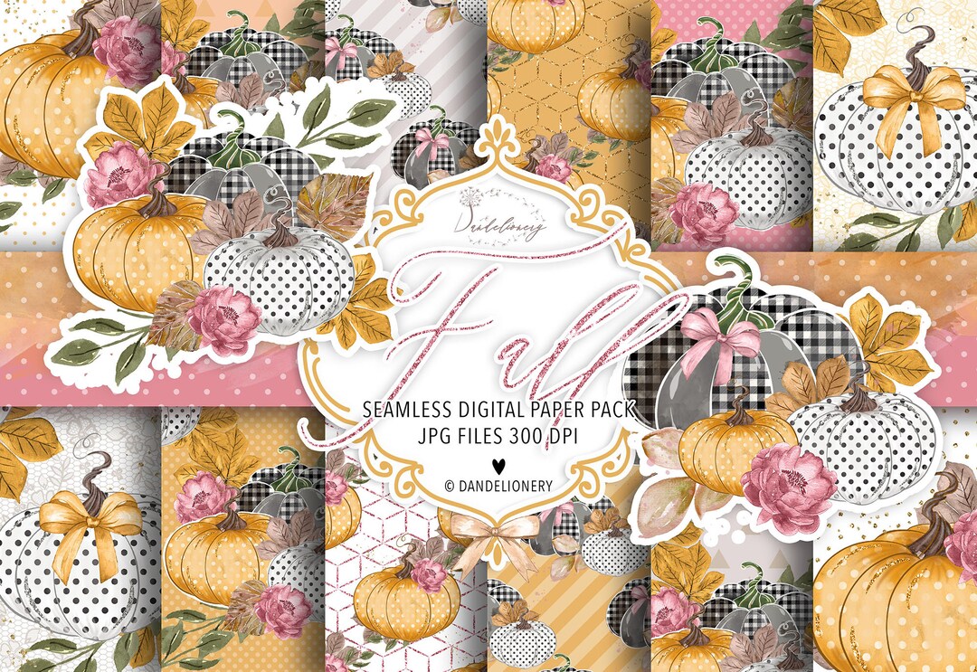 Fall Pumpkin II. Digital Paper Pack, Thanksgiving Stickers, Autumn ...