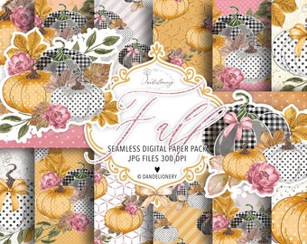 Floral Pumpkin Digital Paper Pack Thanksgiving Stickers | Etsy