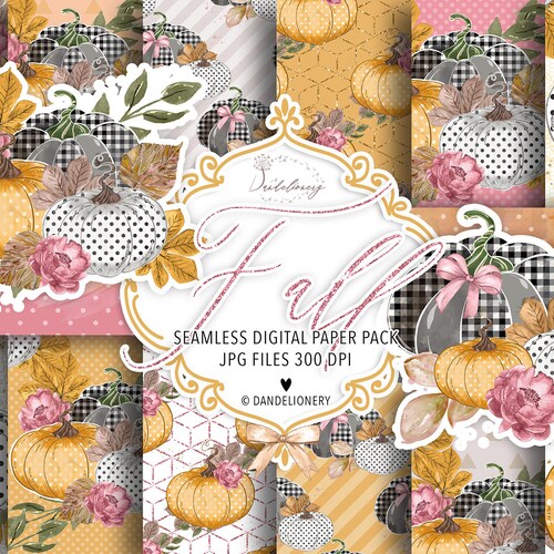Fall Pumpkin Digital Paper Pack Thanksgiving Stickers - Etsy
