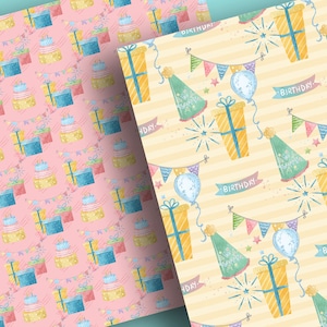 Watercolor Birthday Digital Paper Pack, Party, Kids Birthday, Printable ...