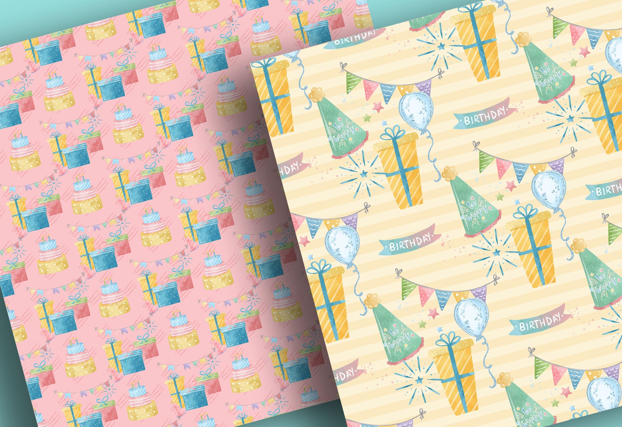 Watercolor Birthday Digital Paper Pack, Party, Kids Birthday, Printable ...