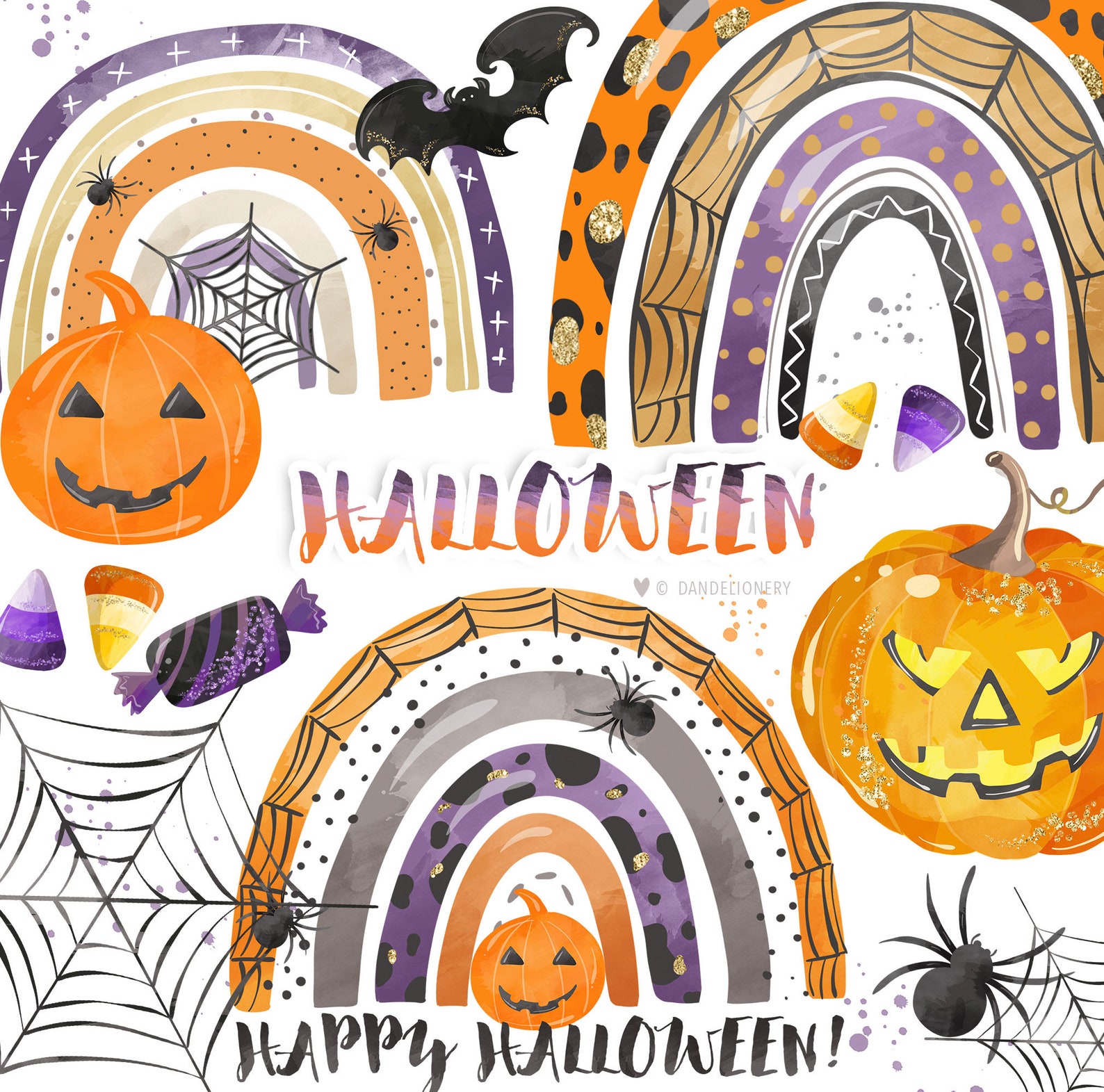 Halloween Rainbows Design Rainbows Clipart Pumpkin - Etsy