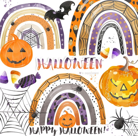 Halloween Rainbows Design Rainbows Clipart Pumpkin - Etsy