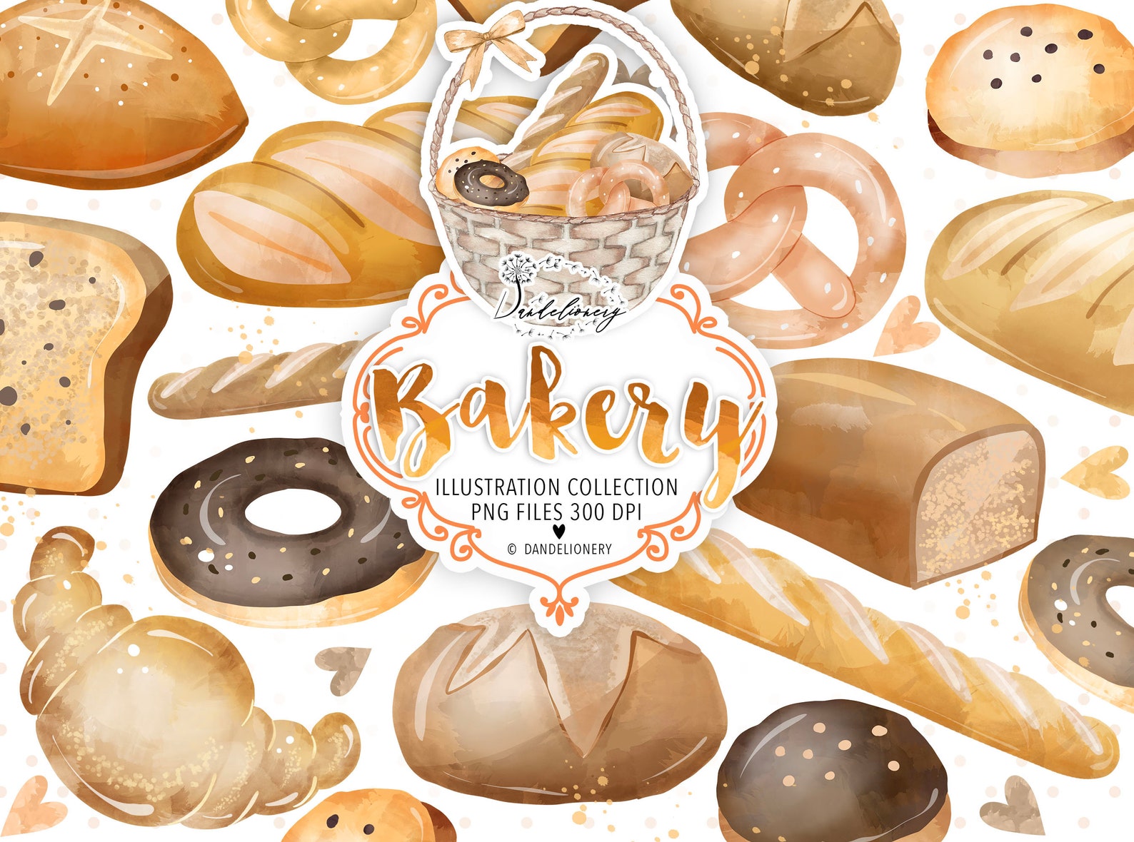 Watercolor Bakery Design Watercolor Bread Clipart Baked - Etsy