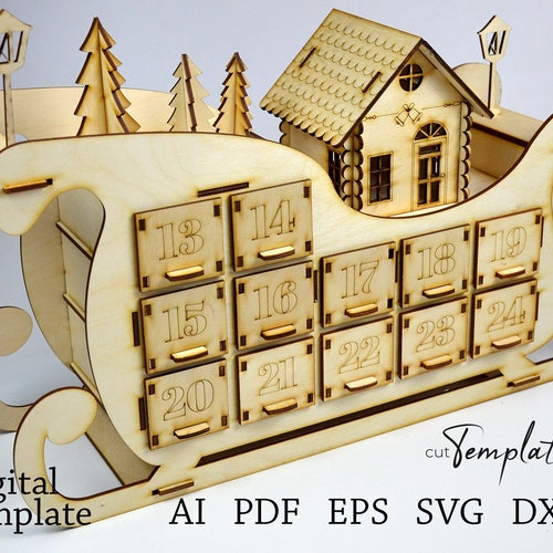Advent Calendar Laser Cut Vector File Christmas Decorations - Etsy