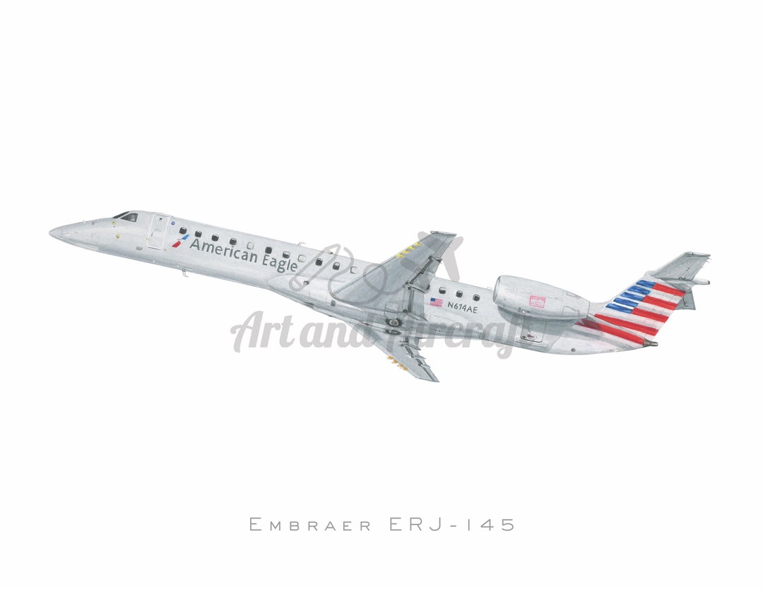 American Airlines Embraer ERJ-145 Drawing Art Print - Etsy