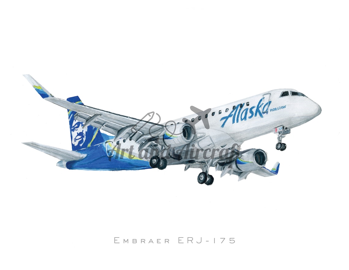 Alaska Airlines Embraer ERJ-175 Drawing Art Print - Etsy