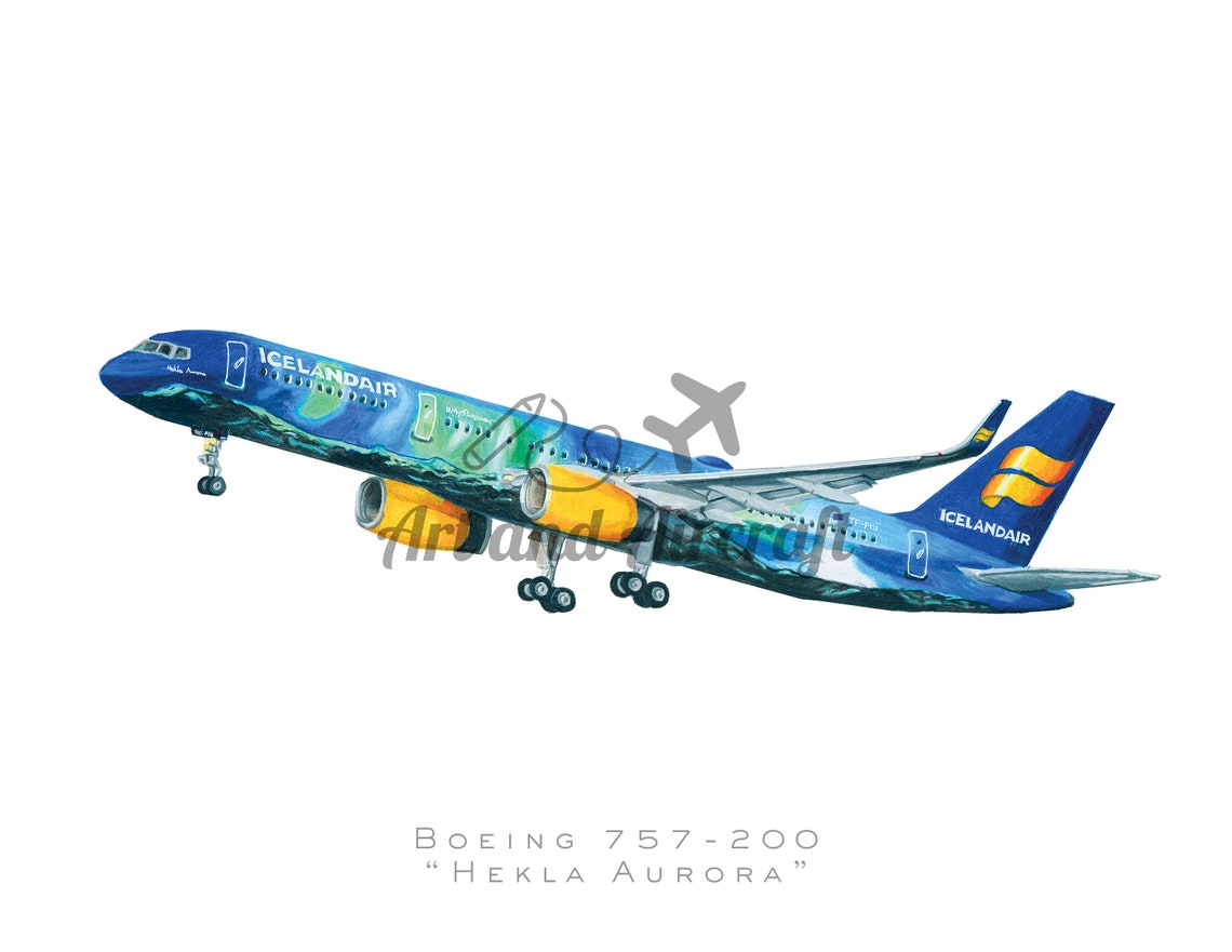 Icelandair Boeing 757 Hekla Aurora Drawing Art Print - Etsy