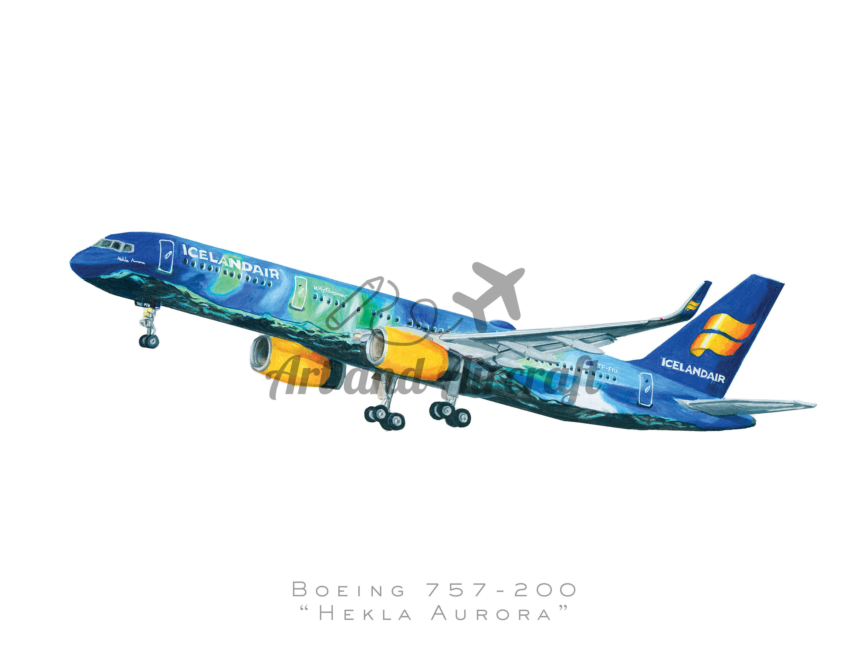 Icelandair Boeing 757 Hekla Aurora Drawing Art Print - Etsy UK