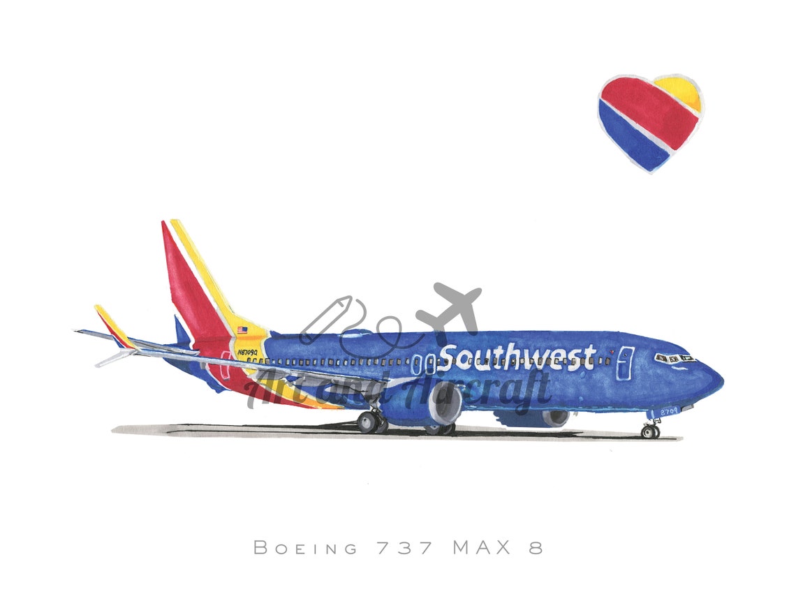 Southwest Boeing 737 Max 8 Drawing Art Print - Etsy