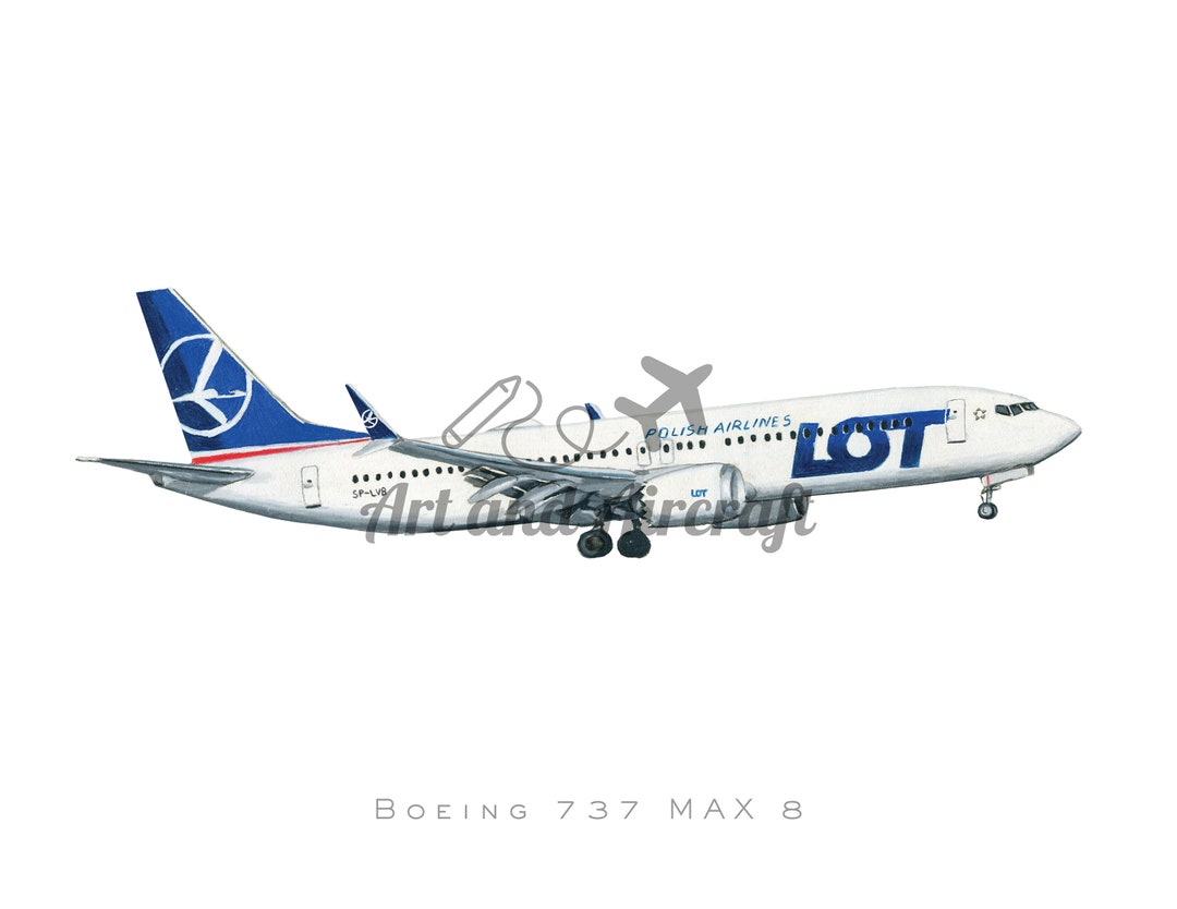 LOT Polish Airlines Boeing 737 Max 8 Drawing Art Print - Etsy