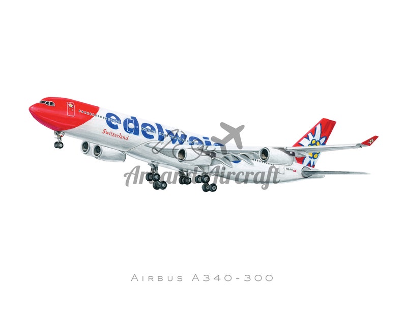 Edelweiss Airbus A340 Drawing Art Print - Etsy