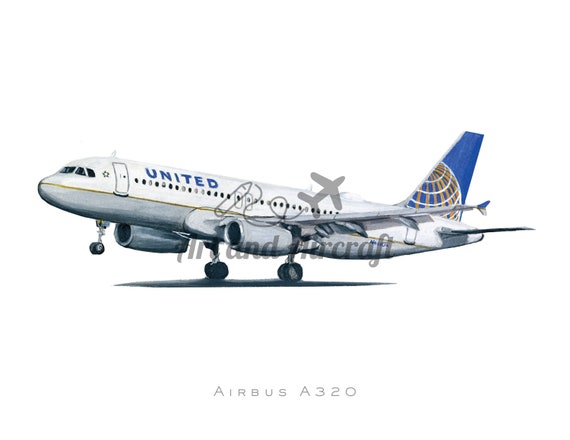 United Airlines Airbus A320 Drawing Art Print | Etsy