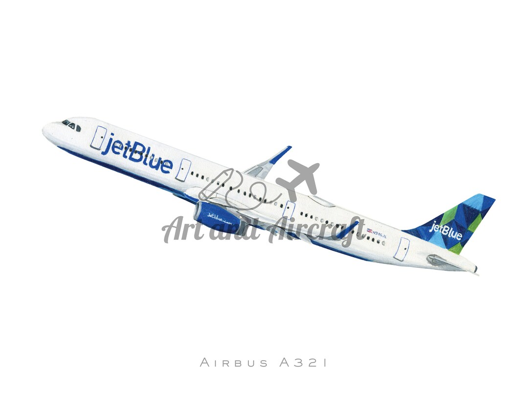 Jetblue Airbus A321 Drawing Art Print - Etsy