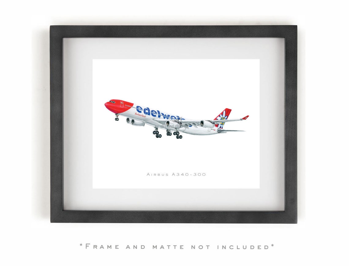 Edelweiss Airbus A340 Drawing Art Print - Etsy