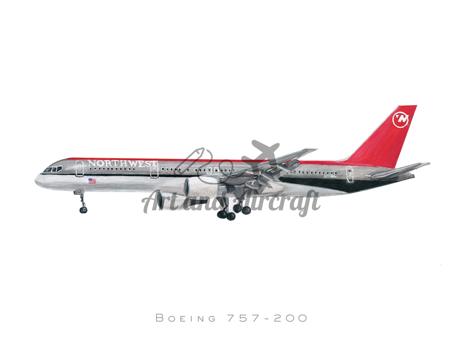 Northwest Boeing 757 Drawing Art Print - Etsy