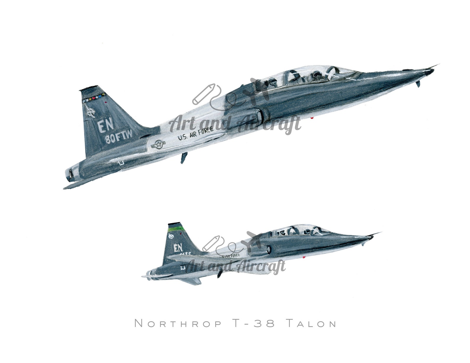 US Air Force Northrop T-38 Talon Drawing Art Print - Etsy