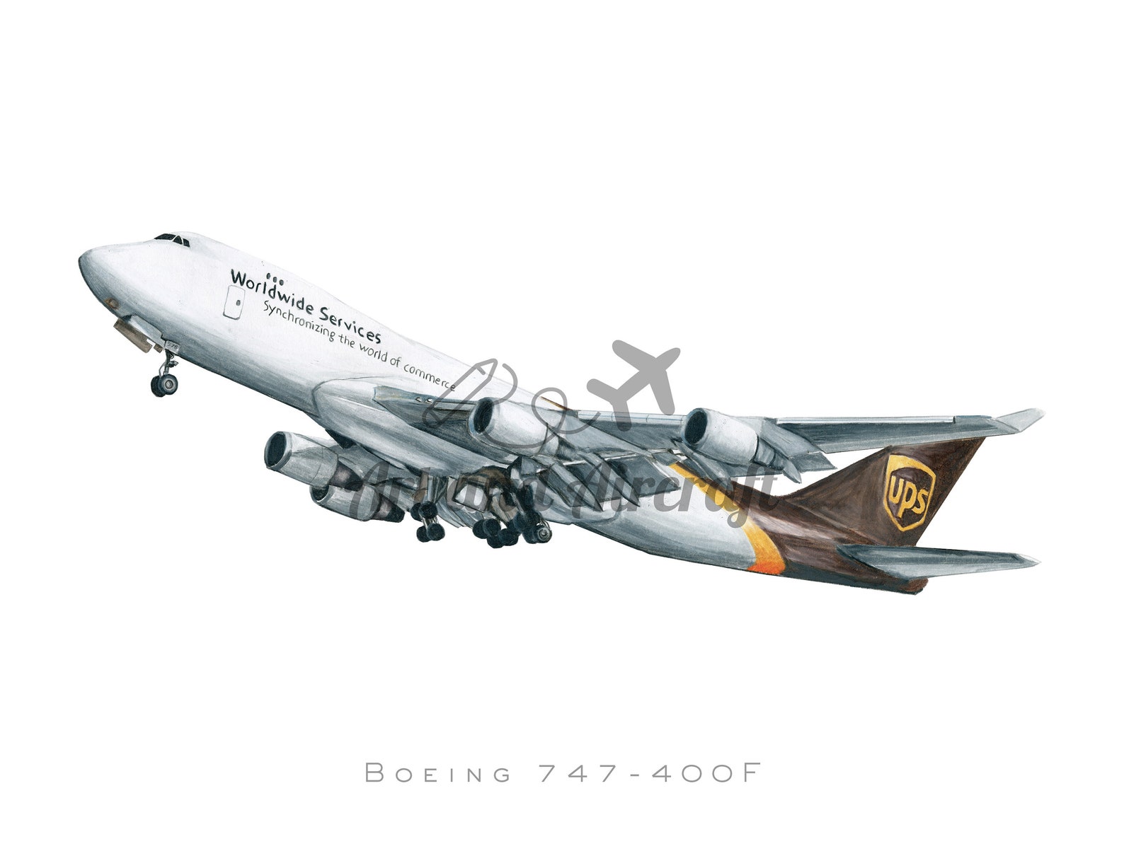 UPS Boeing 747 Drawing Art Print - Etsy