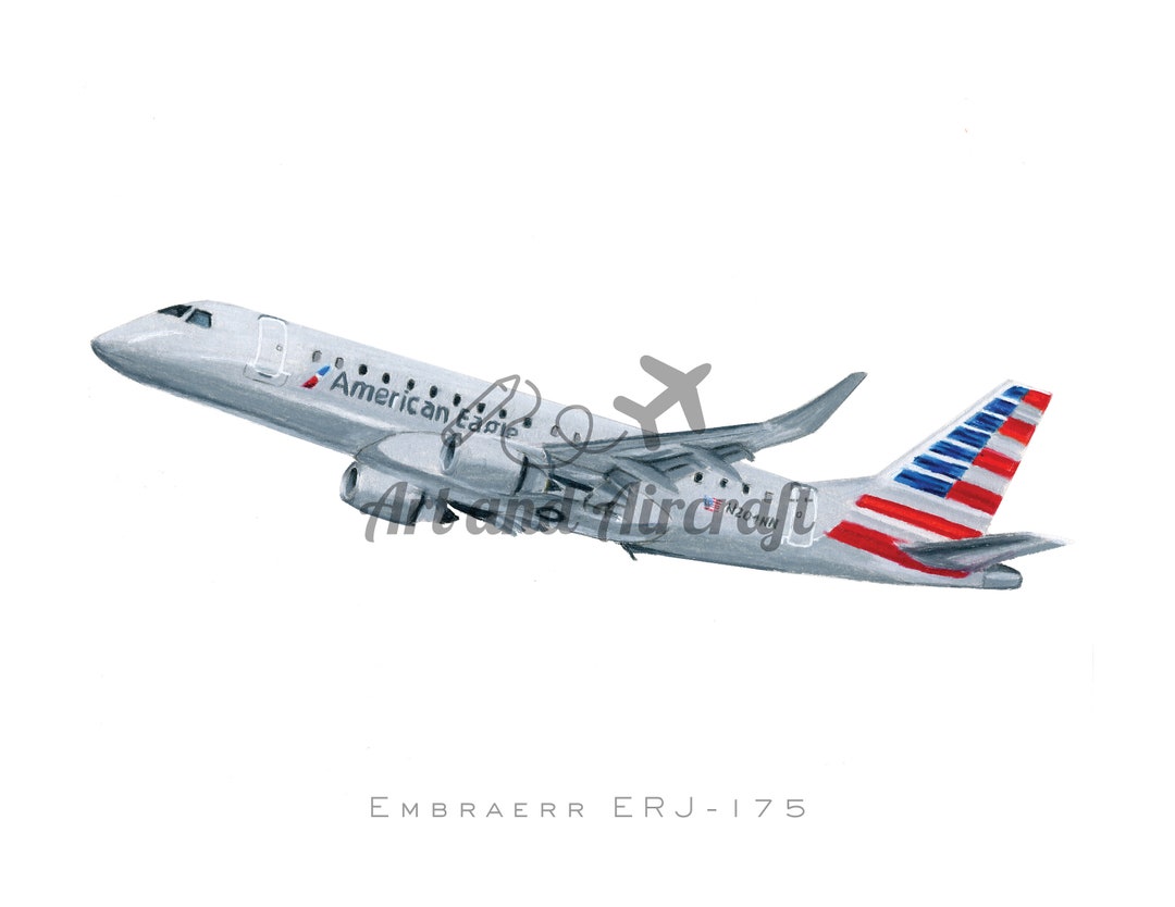 American Airlines Embraer ERJ-175 Drawing Art Print - Etsy