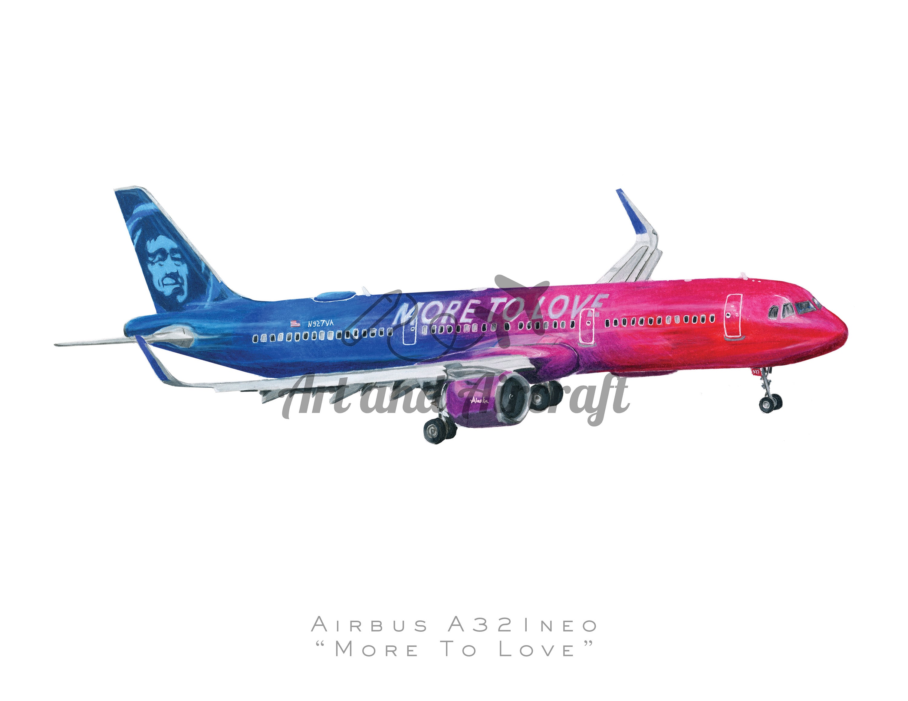 Alaska Airlines More to Love Airbus A321 Neo Drawing Art Print - Etsy ...