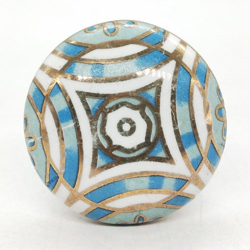 Sky Blue Color Floral Pattern Round Shape Hand Painted Ceramic | Etsy