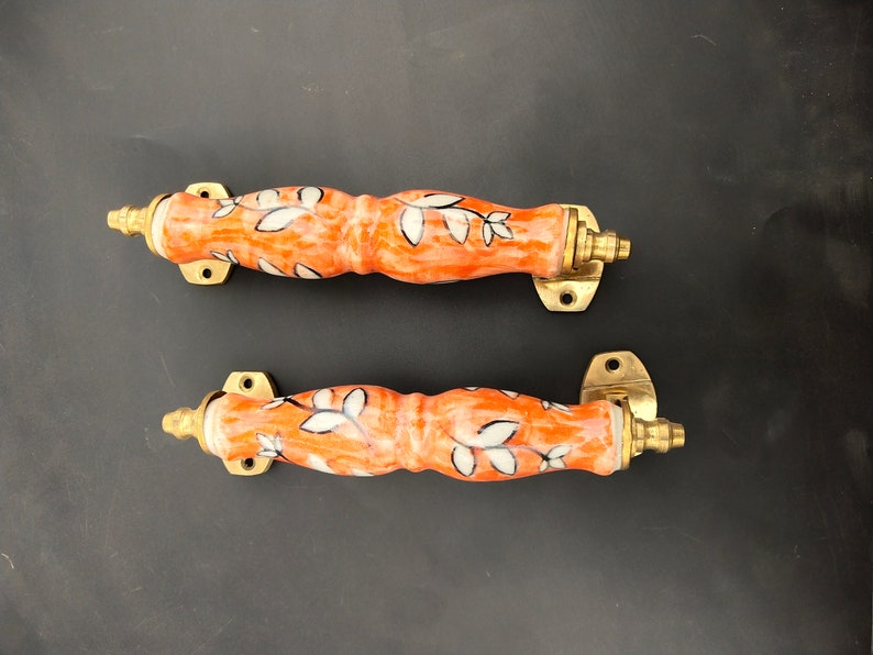 Set of 2 Ceramic Cabinet Handles With Brass Accessories 7 - Etsy