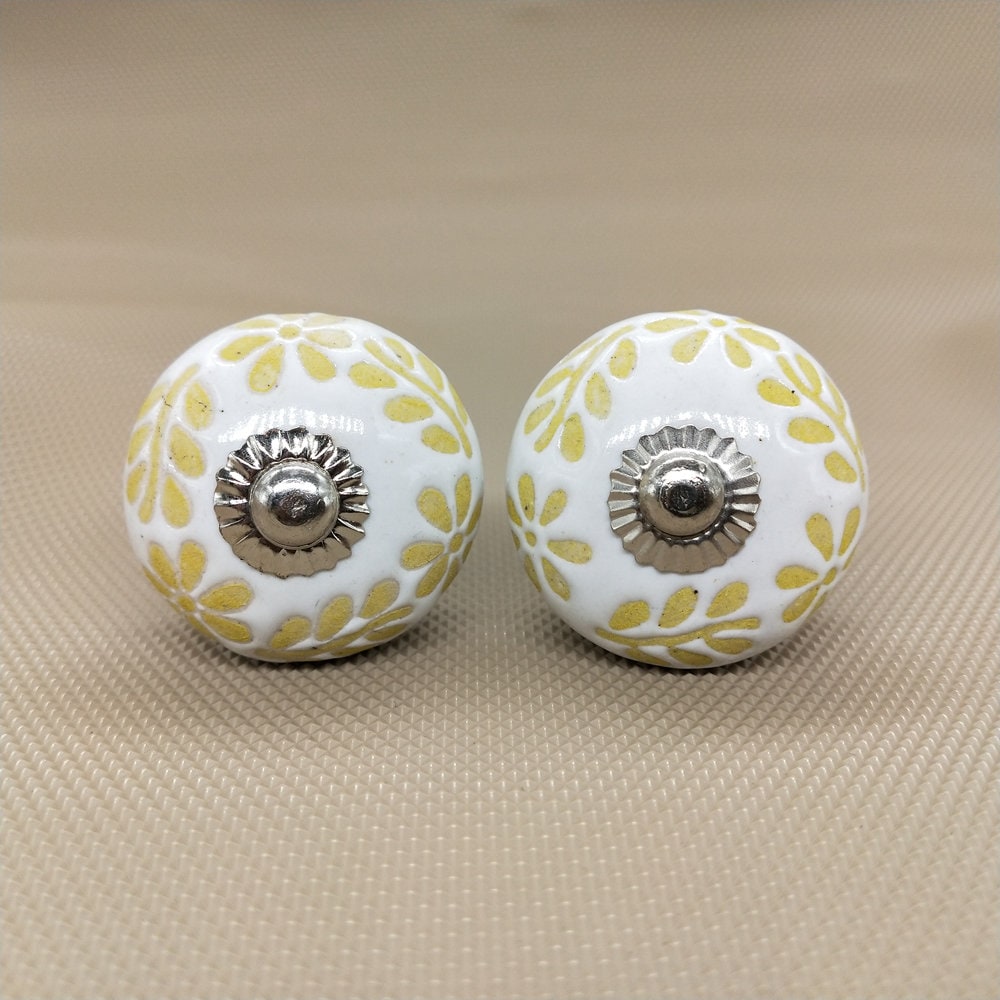 Yellow and White Embossed Floral Round Shape Hand Painted | Etsy