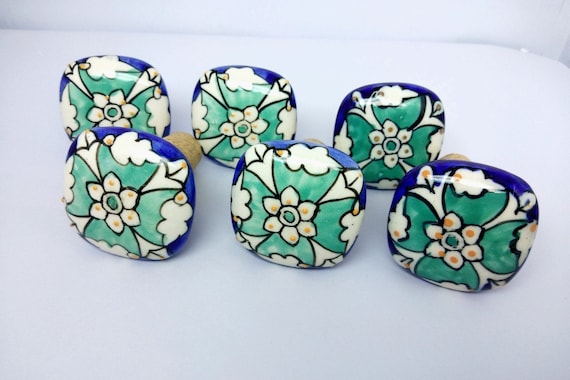 Ceramic Hand Painted Square Shape Combination of Blue and | Etsy