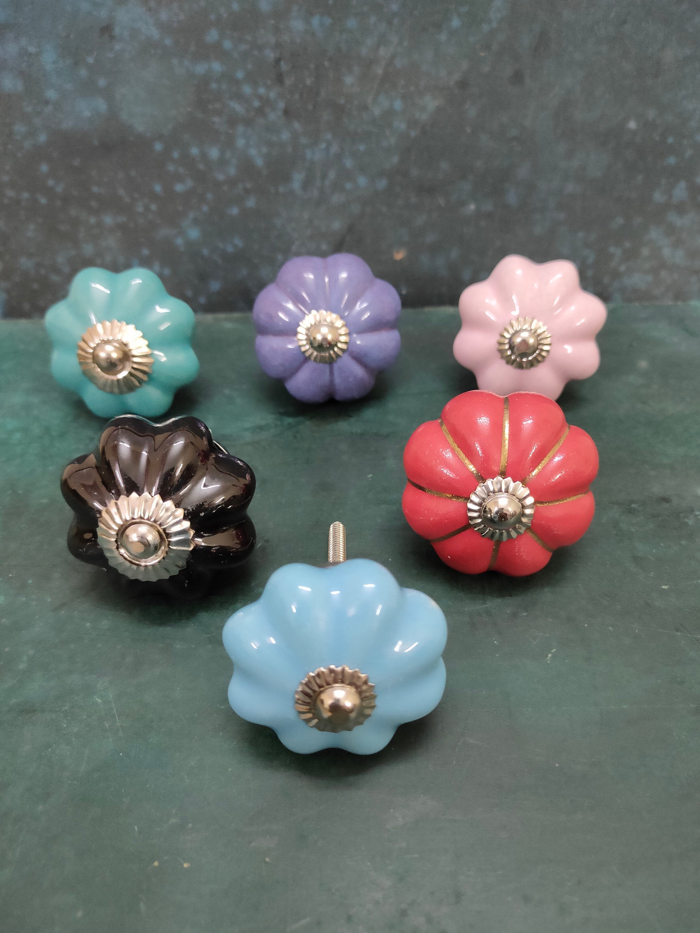 Set of 6 Beautiful Flower Ceramic Hand Painted Knobs, Colorful Knobs ...